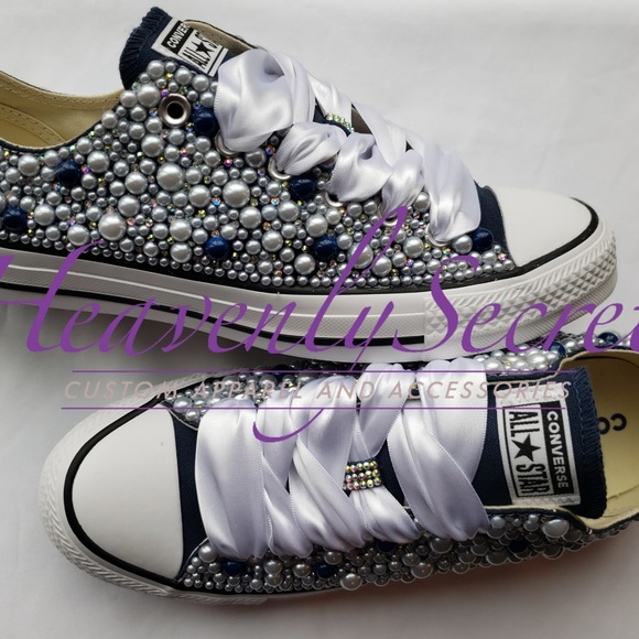 Converse | Shoes | Custom Blinged Navy Low Top Converse | Poshmark